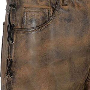 Cowboy Western Traditional Native American Leather Pants for Men Casual Classic Breeches Fashion Pant (Dirty Brown, 36'' Waist for 34'' 35'')