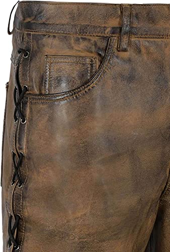 Cowboy Western Traditional Native American Leather Pants for Men Casual Classic Breeches Fashion Pant (Dirty Brown, 36'' Waist for 34'' 35'')