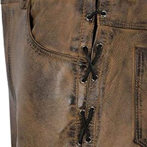 Cowboy Western Traditional Native American Leather Pants for Men Casual Classic Breeches Fashion Pant (Dirty Brown, 36'' Waist for 34'' 35'')