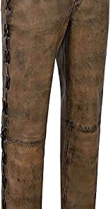 Cowboy Western Traditional Native American Leather Pants for Men Casual Classic Breeches Fashion Pant (Dirty Brown, 36'' Waist for 34'' 35'')