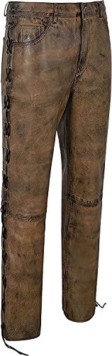 Cowboy Western Traditional Native American Leather Pants for Men Casual Classic Breeches Fashion Pant (Dirty Brown, 36'' Waist for 34'' 35'')