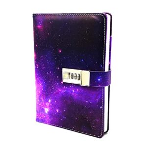 Adorezyp Journal with Lock Galaxy for Boys and Girls 240 pages with Greeting Gift card, Waterproof PU Leather Diary with Lock 5.5 x 8.1 Inch Refillable Notebook with Combination Lock, Secret Password Journal for Teen/Women Gift