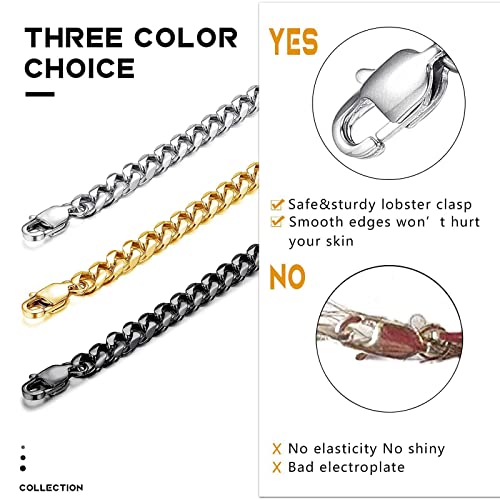 Jstyle 3Pcs 3mm Curb Cuban Link Chain for Men Stainless Steel Chain Necklaces for Men 18K Gold/Black/Silver Mens Chain Necklaces Set Hip-Hop Jewelry for Men 20 Inch