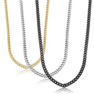 jstyle 3pcs 3mm curb cuban link chain for men stainless steel chain necklaces for men 18k gold/black/silver mens chain necklaces set hip-hop jewelry for men 20 inch