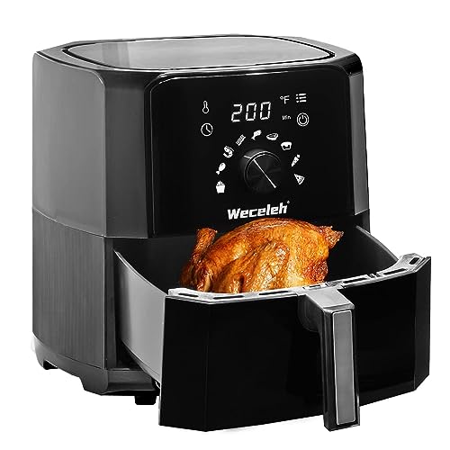 Weceleh Air Fryer, 6.3 Quart Large Toaster Oven, 9 in 1 Airfryer with Temperature Control & Timer Knob, Up to 392℉, LED Display, Oil-Free, Non Stick Basket, Auto Shut Off Feature, Black, 1700W