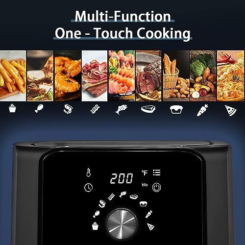 Weceleh Air Fryer, 6.3 Quart Large Toaster Oven, 9 in 1 Airfryer with Temperature Control & Timer Knob, Up to 392℉, LED Display, Oil-Free, Non Stick Basket, Auto Shut Off Feature, Black, 1700W