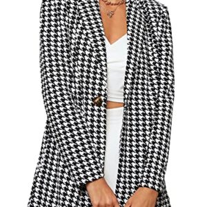 Floerns Women's Casual Long Sleeve Pop Art Colorful Blazer Graphic Work Suit Jacket Black Houndstooth XL