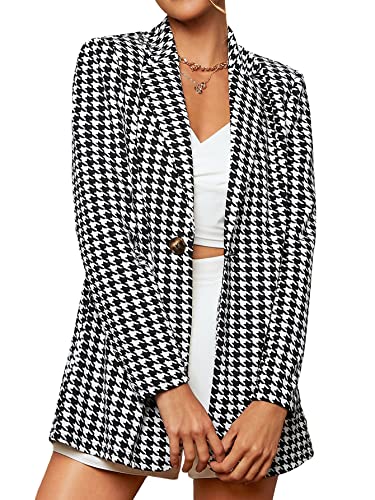 Floerns Women's Casual Long Sleeve Pop Art Colorful Blazer Graphic Work Suit Jacket Black Houndstooth XL