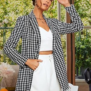 Floerns Women's Casual Long Sleeve Pop Art Colorful Blazer Graphic Work Suit Jacket Black Houndstooth XL