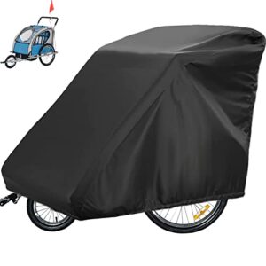 sqodok bicycle trailer cover, waterproof bike trailer storage cover 420d oxford material with pu coating, kid's pet bike trailer cover anti-uv, windproof, dustproof, 55x 33x 39 inch