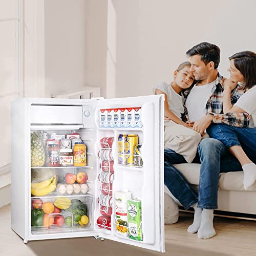 Upstreman 3.2 Cu.Ft Mini Fridge with Freezer, Single Door Mini Fridge, Adjustable Thermostat, Mini Refrigerator for Dorm, Office, Bedroom, White-BR321