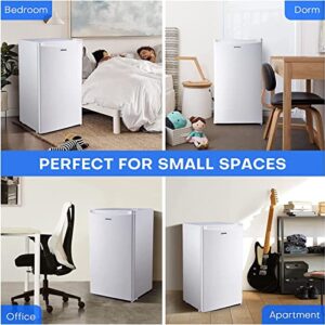 Upstreman 3.2 Cu.Ft Mini Fridge with Freezer, Single Door Mini Fridge, Adjustable Thermostat, Mini Refrigerator for Dorm, Office, Bedroom, White-BR321