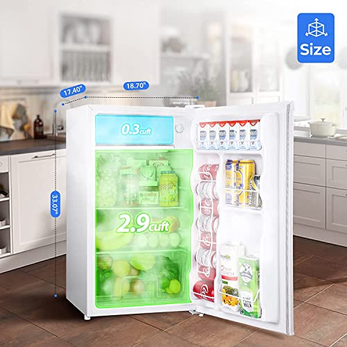 Upstreman 3.2 Cu.Ft Mini Fridge with Freezer, Single Door Mini Fridge, Adjustable Thermostat, Mini Refrigerator for Dorm, Office, Bedroom, White-BR321