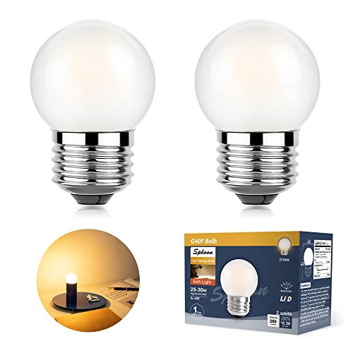 Sphoon G40 Led Low Wattage Bulb 3W Equivalent 25 Watt Light Bulbs, Standard E26 Small Power, Frosted, Warm White 2700K, Dimmable for Bathroom Bedside Accent Lamps Appliance Bulb Refrigerator Pack of 2