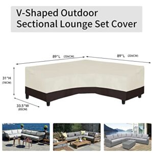 Easy-Going Patio V-Shaped Sectional Sofa Cover, Waterproof Outdoor Sectional Cover, Heavy Duty Garden Furniture Cover with Air Vent 89" L (on Each Side) x 33.5" D x 31" H, Beige/Dark Brown