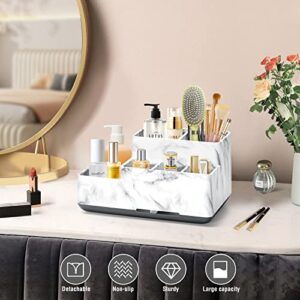 Electric Toothbrush Holder for Bathroom, Plastic Bathroom Countertop Organizer Compartment, Vanity Organizer Tray,Countertop Organizer Box, Kids Desk Organizers and Storage,White Marble Pattern