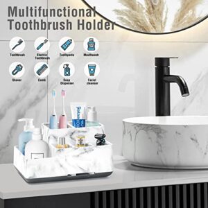 Electric Toothbrush Holder for Bathroom, Plastic Bathroom Countertop Organizer Compartment, Vanity Organizer Tray,Countertop Organizer Box, Kids Desk Organizers and Storage,White Marble Pattern