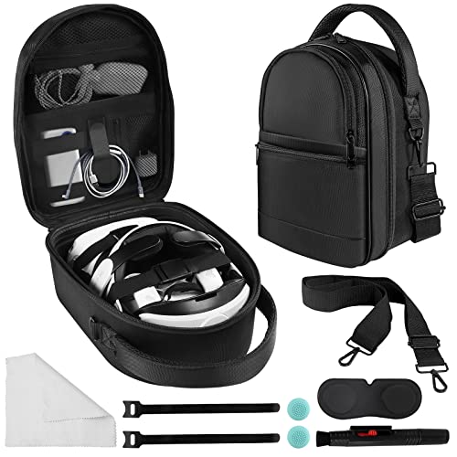 PECOOVR Carrying Case for Meta Oculus Quest 2, Fits Headset with Official & Elite Strap Battery Pack and Other VR Accessories, Includes Lens Cover, Cleaning Pen, Cloth for Travel and Home Storage