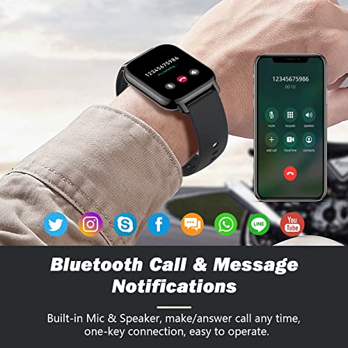 SZHELEJIAM Smart Watch Make/Answer Calls,1.85" Smart Watch for Android iOS,IPX8 Waterproof Fitness Tracker with Heart Rate,Sleep,Calorie,Step,24 Sports Modes,Fitness Watches for Women(Black+Blue)