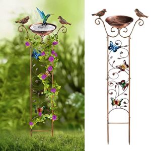 awendietou bird bath with garden trellis for climbing plants outdoor 2 in 1 bird baths bowl,bird bath for outdoors birdfeeder with metal antique iron easy to install detachable t