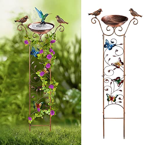 AWENDIETOU Bird Bath with Garden Trellis for Climbing Plants Outdoor 2 in 1 Bird Baths Bowl,Bird Bath for Outdoors Birdfeeder with Metal Antique Iron Easy to Install Detachable T