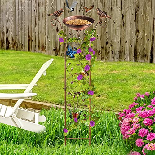 AWENDIETOU Bird Bath with Garden Trellis for Climbing Plants Outdoor 2 in 1 Bird Baths Bowl,Bird Bath for Outdoors Birdfeeder with Metal Antique Iron Easy to Install Detachable T