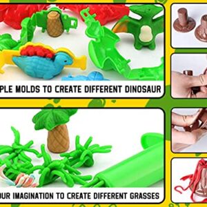 Crelloci Dinosaur Clay Toys, 26 PCS Dino Theme Color Tools and Molds Accessories for Boys Girls Christmas Halloween Party Gift