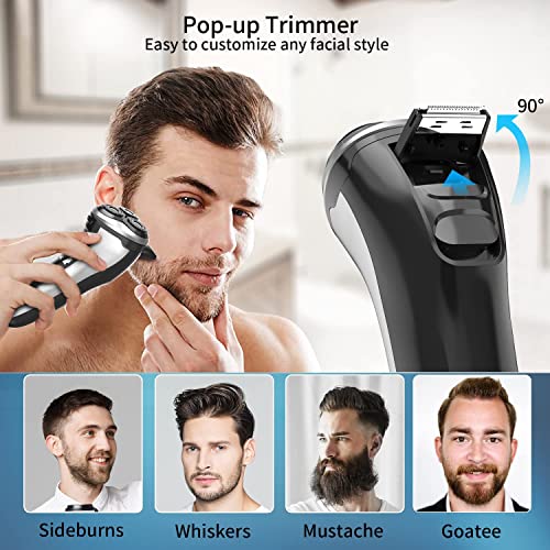 Electric Shavers Men, Mayeec Electric Shaver for Men Cordless Rechargeable,Electric Razor for Men Wet&Dry Waterproof,Mens Shaver with Pop-up Beard Trimmer,Rotary Shaver with LED Display Travel Lock