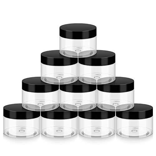 BonyTek Household 4oz Plastic Jars with Lids, 10 Pack BPA Free, Reusable, Refillable Transparent Cosmetic Containers for Bath Salts, Cosmetics, Powders, Beauty Product and Small Accessories