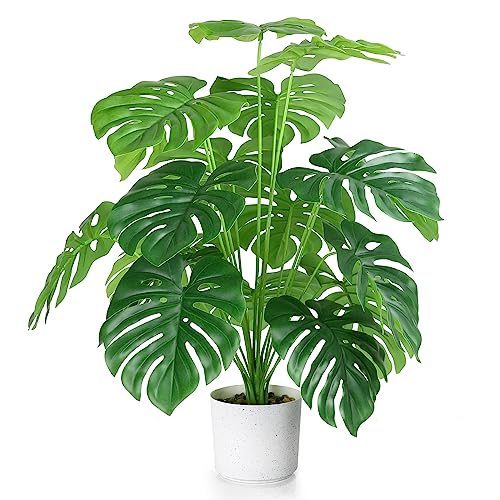 Eyamumo 28" Fake Plants Large Tropical Palm Tree Artificial Monstera Faux Plant Tree in Pot for Indoor Outdoor Home Office Garden Decoration