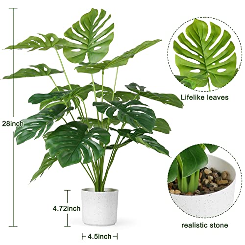 Eyamumo 28" Fake Plants Large Tropical Palm Tree Artificial Monstera Faux Plant Tree in Pot for Indoor Outdoor Home Office Garden Decoration