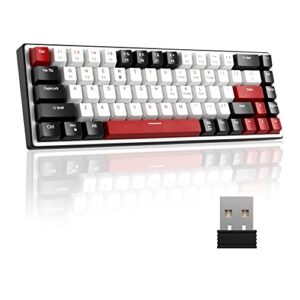 magegee 60% wireless mechanical gaming keyboard, 68 keys hot-swappable compact rgb backlit gaming keyboard, sky68 plus wired/wireless 3-mode office keyboard for laptop pc (red switch, black & white)