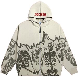 2023 Punk Jackets Streetwear Goth Oversized Zip Up Hoodie Men Women Rhinestone Y2K Spider Skeleton Hoodies X-Large