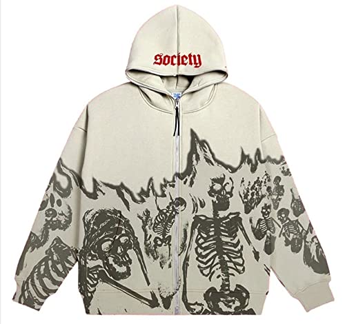 2023 Punk Jackets Streetwear Goth Oversized Zip Up Hoodie Men Women Rhinestone Y2K Spider Skeleton Hoodies X-Large