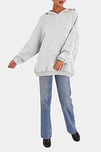 EFAN Sweatshirts Hoodies for Women Oversized Fall Fashion Outfits 2023 Clothes Solid Basic Soft Yoga Loose Winter Tops Sweaters Grey