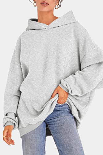 EFAN Sweatshirts Hoodies for Women Oversized Fall Fashion Outfits 2023 Clothes Solid Basic Soft Yoga Loose Winter Tops Sweaters Grey