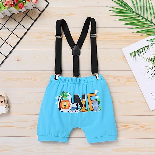 Wild One Birthday Decorations Supplies, Jungle Theme First Birthday Decoration, Newborn Baby Cotton Bodysuit One Pants Clothes Set for 1st Birthday Boy Safari Party Supplies Blue 12-18 Months