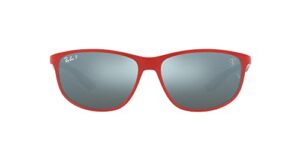 ray-ban rb4394m scuderia ferrari collection square sunglasses, matte red/green mirrored silver polarized, 61 mm