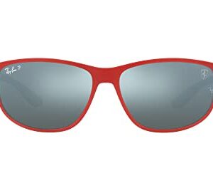 Ray-Ban RB4394M Scuderia Ferrari Collection Square Sunglasses, Matte Red/Green Mirrored Silver Polarized, 61 mm