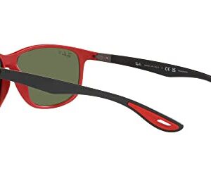 Ray-Ban RB4394M Scuderia Ferrari Collection Square Sunglasses, Matte Red/Green Mirrored Silver Polarized, 61 mm