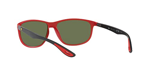 Ray-Ban RB4394M Scuderia Ferrari Collection Square Sunglasses, Matte Red/Green Mirrored Silver Polarized, 61 mm