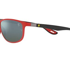 Ray-Ban RB4394M Scuderia Ferrari Collection Square Sunglasses, Matte Red/Green Mirrored Silver Polarized, 61 mm