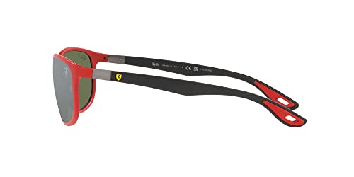 Ray-Ban RB4394M Scuderia Ferrari Collection Square Sunglasses, Matte Red/Green Mirrored Silver Polarized, 61 mm