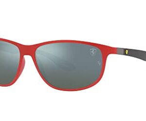 Ray-Ban RB4394M Scuderia Ferrari Collection Square Sunglasses, Matte Red/Green Mirrored Silver Polarized, 61 mm