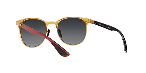 Ray-Ban RB8327M Scuderia Ferrari Collection Round Sunglasses, Black on Matte Gold/Grey Gradient Mirrored Silver, 53 mm