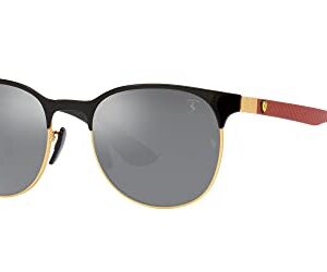 Ray-Ban RB8327M Scuderia Ferrari Collection Round Sunglasses, Black on Matte Gold/Grey Gradient Mirrored Silver, 53 mm