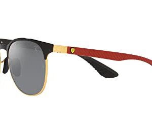 Ray-Ban RB8327M Scuderia Ferrari Collection Round Sunglasses, Black on Matte Gold/Grey Gradient Mirrored Silver, 53 mm