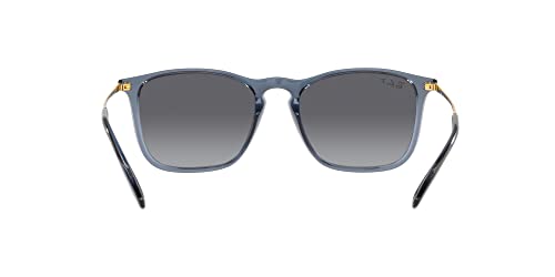 Ray-Ban Men's RB4187F Chris Low Bridge Fit Square Sunglasses, Transparent Blue/Grey Gradient Polarized, 54 mm