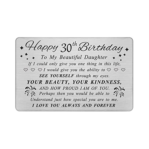 DEGASKEN Daughter 30th Birthday Card - Birthday Gifts for Sweet 30 Year Old Daughter - 30th Birthday Decorations for Women, Personalized Engraved Wallet card