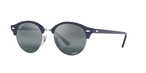 Ray-Ban RB4246 Clubround Round Sunglasses, Blue on Silver/Dark Blue Gradient Mirrored Polarized, 51 mm